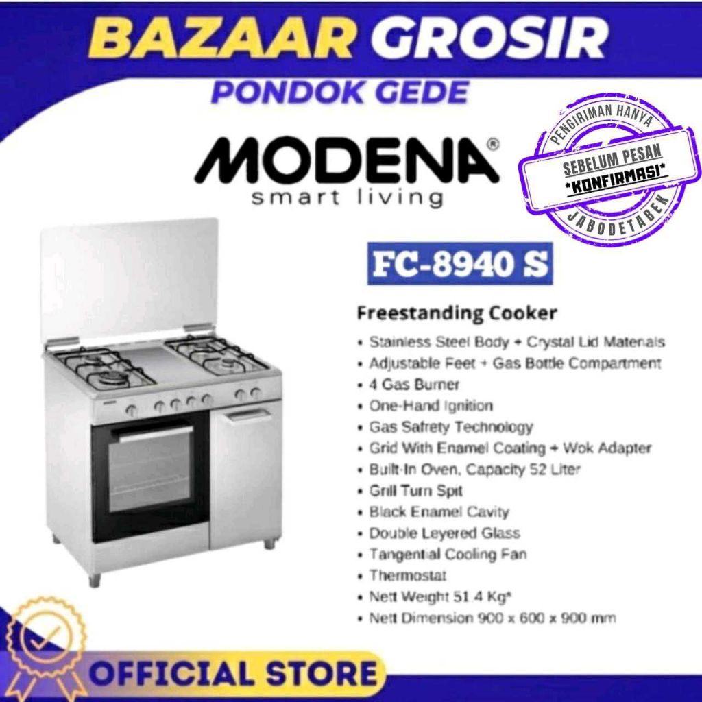Jual KOMPOR FRESTANDING MODENA FC 8940 S / FC8940S KOMPOR STANDING 90CM ...