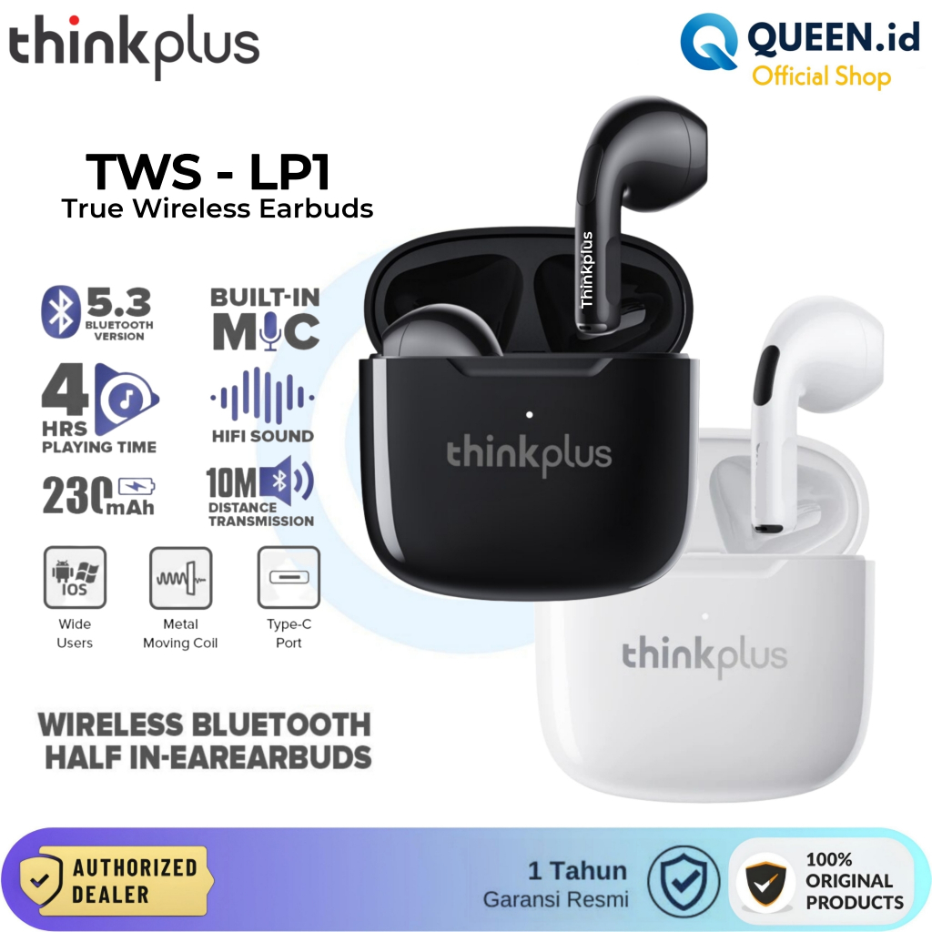 Jual ThinkPlus LP1 TWS True Wireless Earbuds Headset Bluetooth 5.3 HiFI Audio Sound Mic Support ...