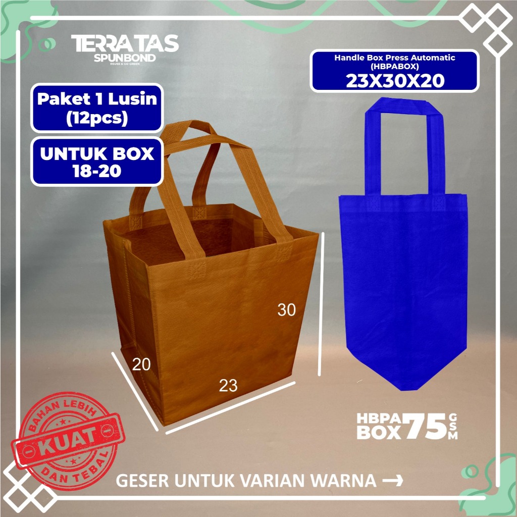 Jual Paket 1 Lusin HBPA BOX 75 GSM 23x30x20 Box 18-20 kotak nasi Goodie Bag Tas Belanja Spunbond ...