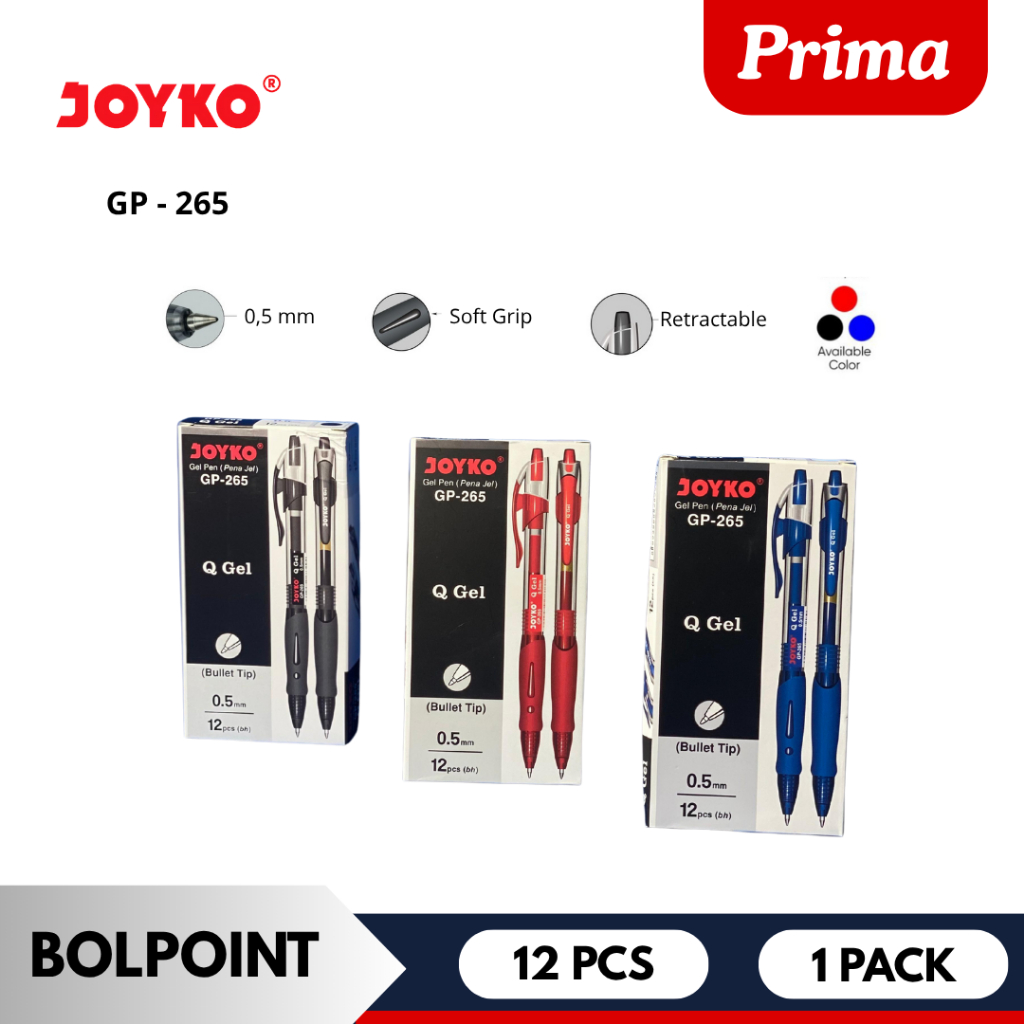 Jual Bolpoint/Bolpen/Pulpen JOYKO GP-265 Gel Pen 0,5 mm 12 Pcs | Shopee ...