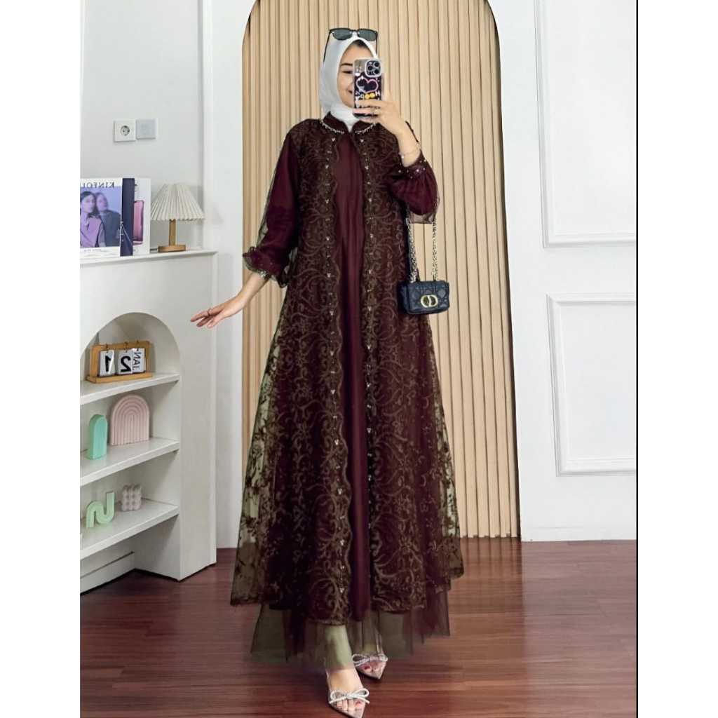 Jual Nadine Dress Gamis Brukat Terbaru Matt Tille Puring Aplikasi Payet ...
