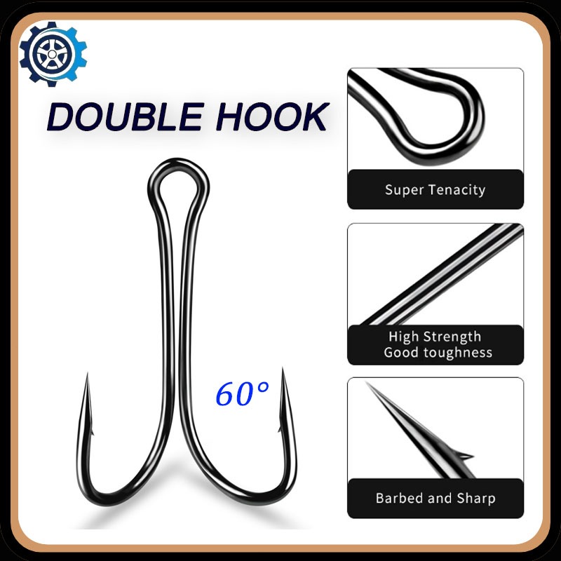 Jual [50pcs] 60° Double Hook Soft Frog Hook Kail High Carbon Steel ...