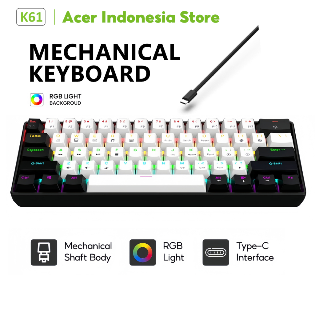Jual Keyboard Gaming Mekanikal Kabel RGB Design Light 61 Key Compact ...
