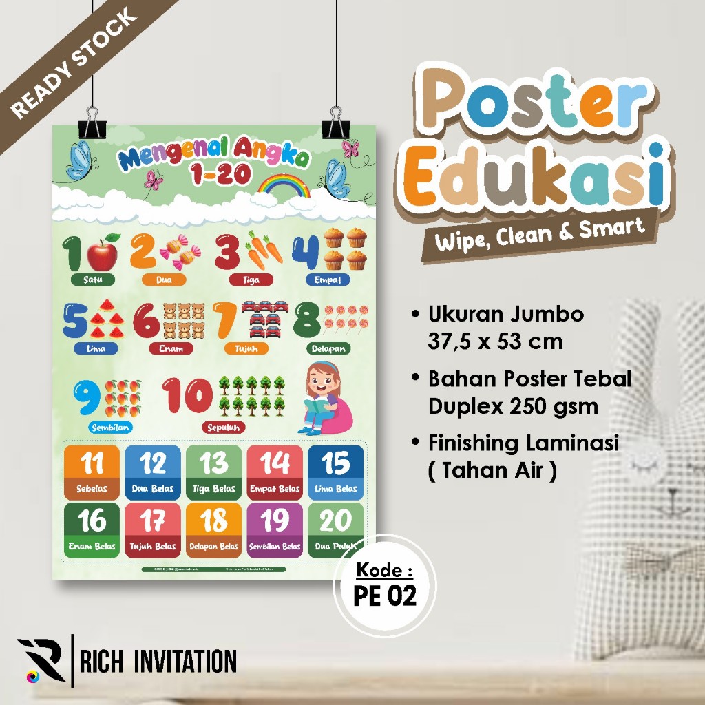Jual POSTER DINDING UNTUK ANAK - POSTER EDUKASI WIPE, CLEAN & SMART READY STOCK | Shopee Indonesia