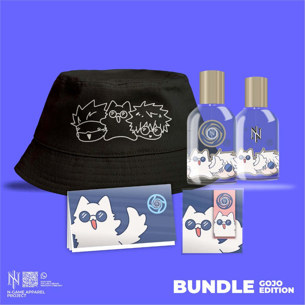 Jual Gojo merch bundle (hat bucket, deodorant, bookmark, mini book ...