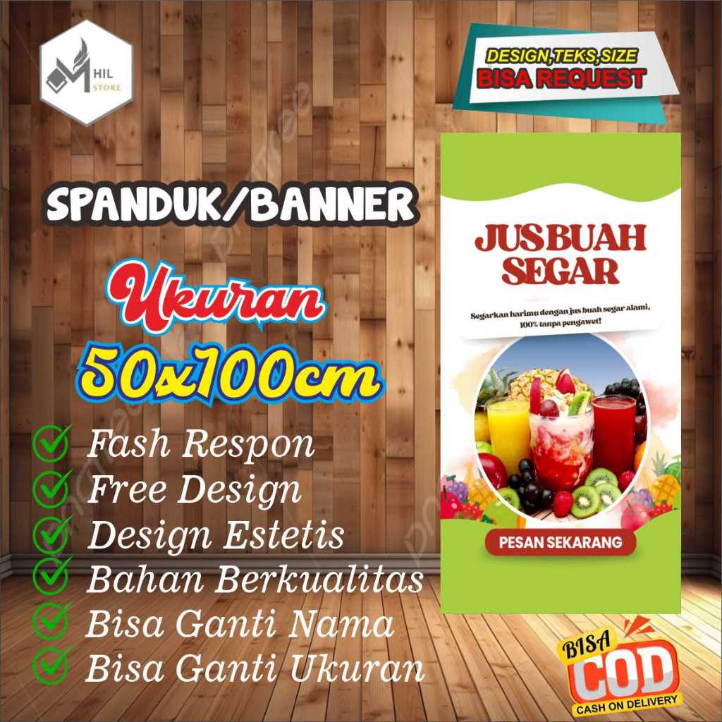 Jual Spanduk Banner Ukuran 50x100cm JUS BUAH SEGAR Free Custom Design ...