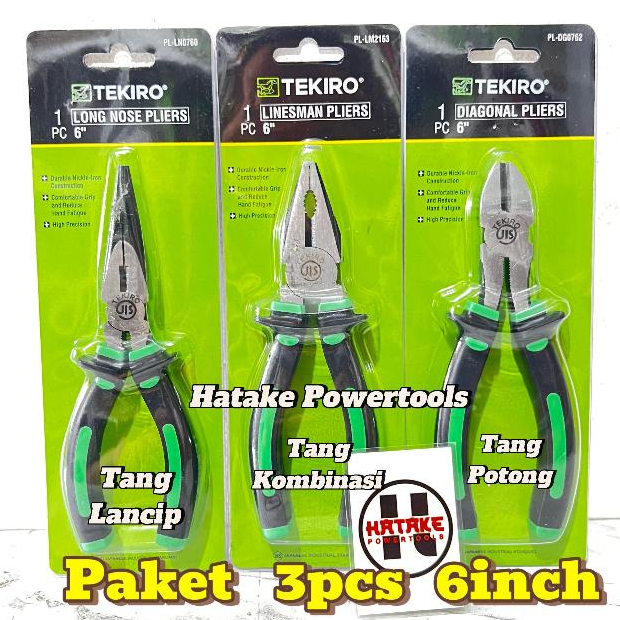 Jual Paket 6inch TEKIRO TANG SET 3 PCS - tang kombinasi 6", tang lancip 6", tang potong 6 ...