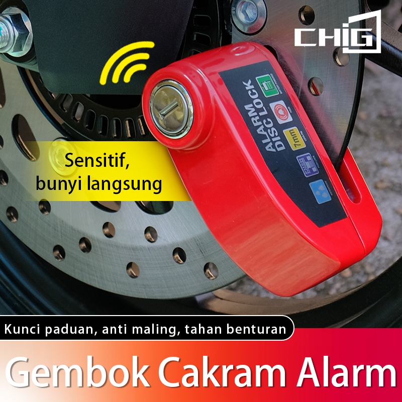 Jual CHIGE Gembok Cakram Alarm Disc Lock Kunci Alarm Gembok Motor ...