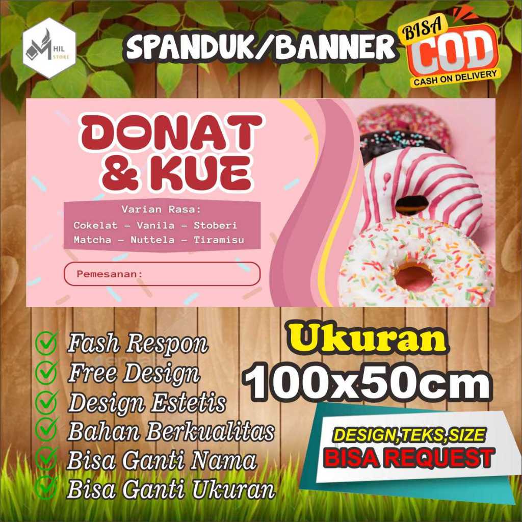 Jual Spanduk Banner Ukuran 100x50cm DONAT DAN KUE Free Custom Design ...