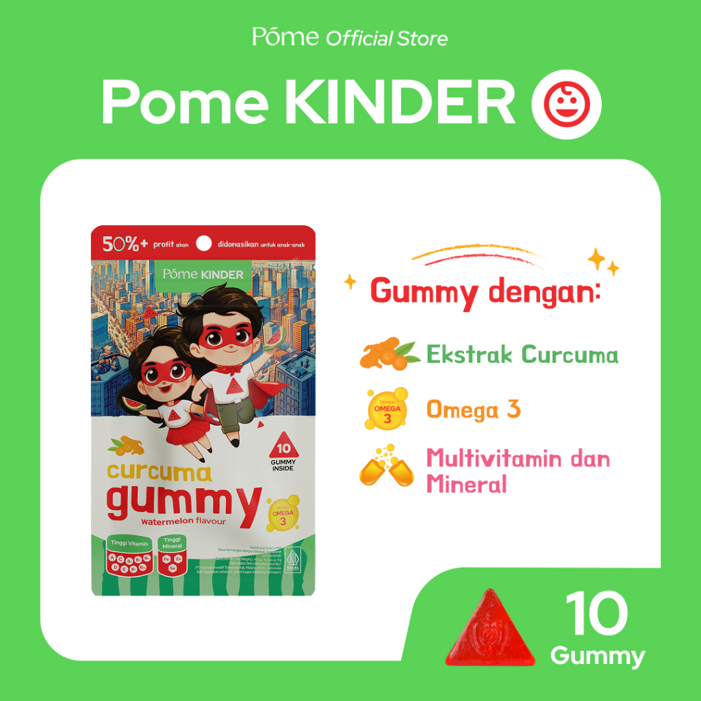 Jual Pome KINDER - Gummy rasa semangka dengan Ekstrak Curcuma, Omega 3 ...