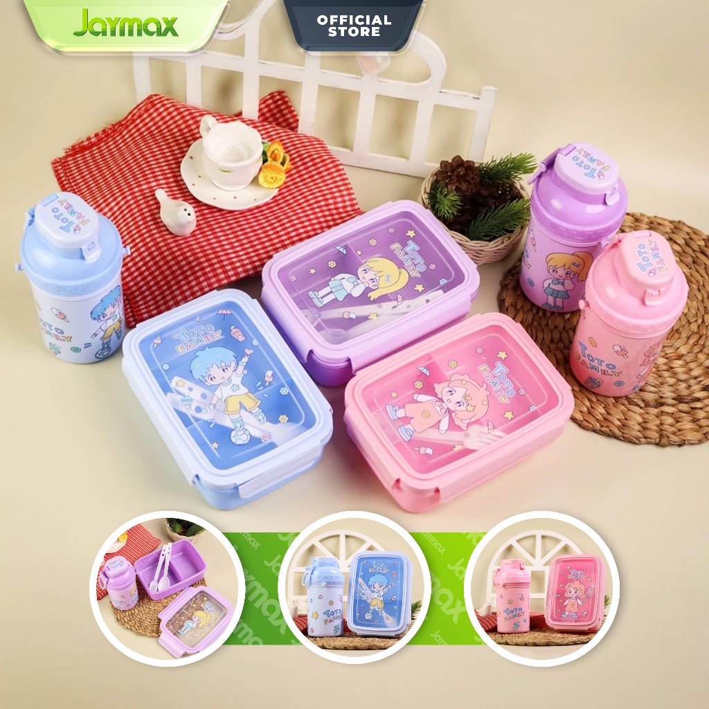Jual Lunch box Tutu set with bottle Kotak makan anak sekolah lengkap botol minum tali & sendok ...