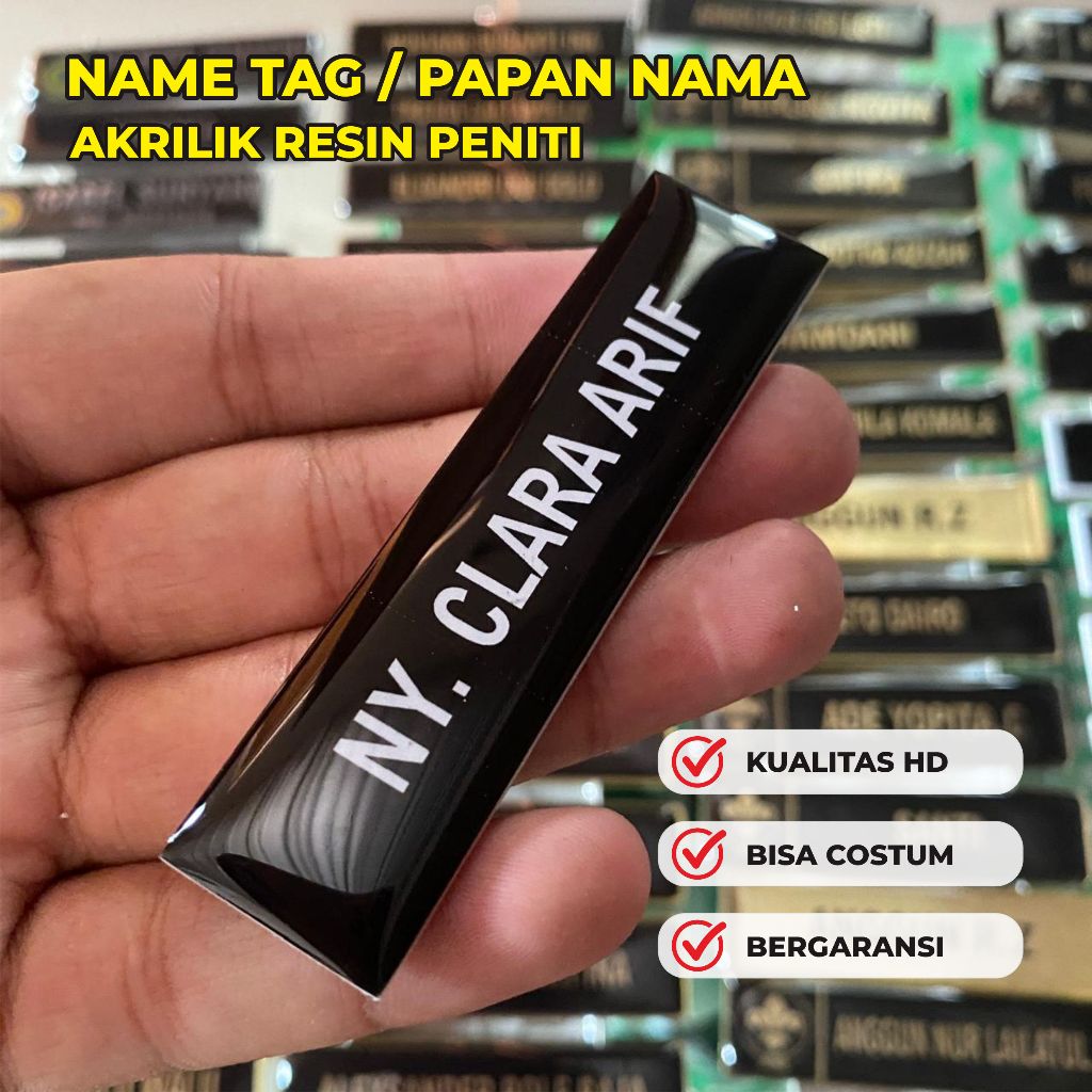 Jual PAPAN NAMA / NAMETAG FULL HITAM TULISAN PUTIH RESIN BISA COD 1 ...