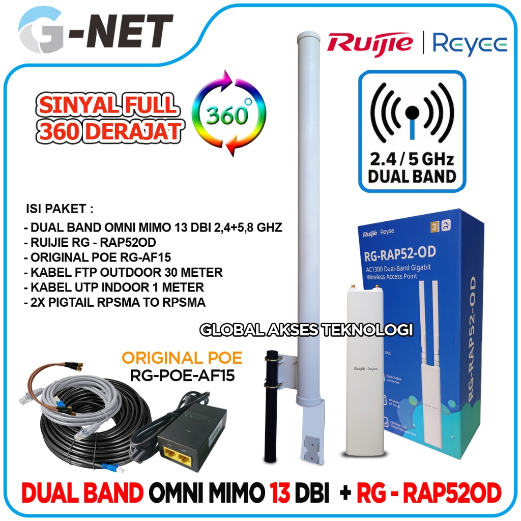 Jual Paket hotspot dual band ruijie rap52od plus dual band omni mimo 13 dbi 2,4 5,8 ghz full ...