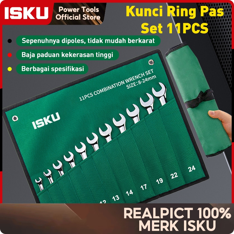 Jual Isku Kunci Ring Pas Set 11pcs 8-24mm/dengan tas penyimpanan Kunci ...