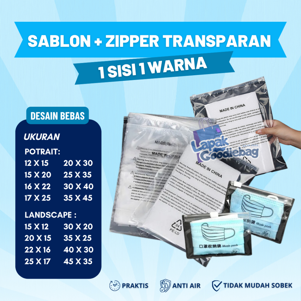 Jual SABLON PLUS ZIPLOCK 1 SISI 1 WARNA Kantong Plastik Packing Travel ...