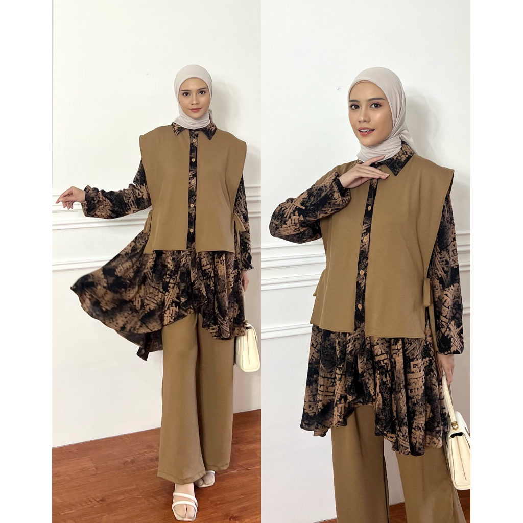 Jual Dafinty - Nadra Setelan Kemeja Blouse Celana Bahan Premium Knit ...