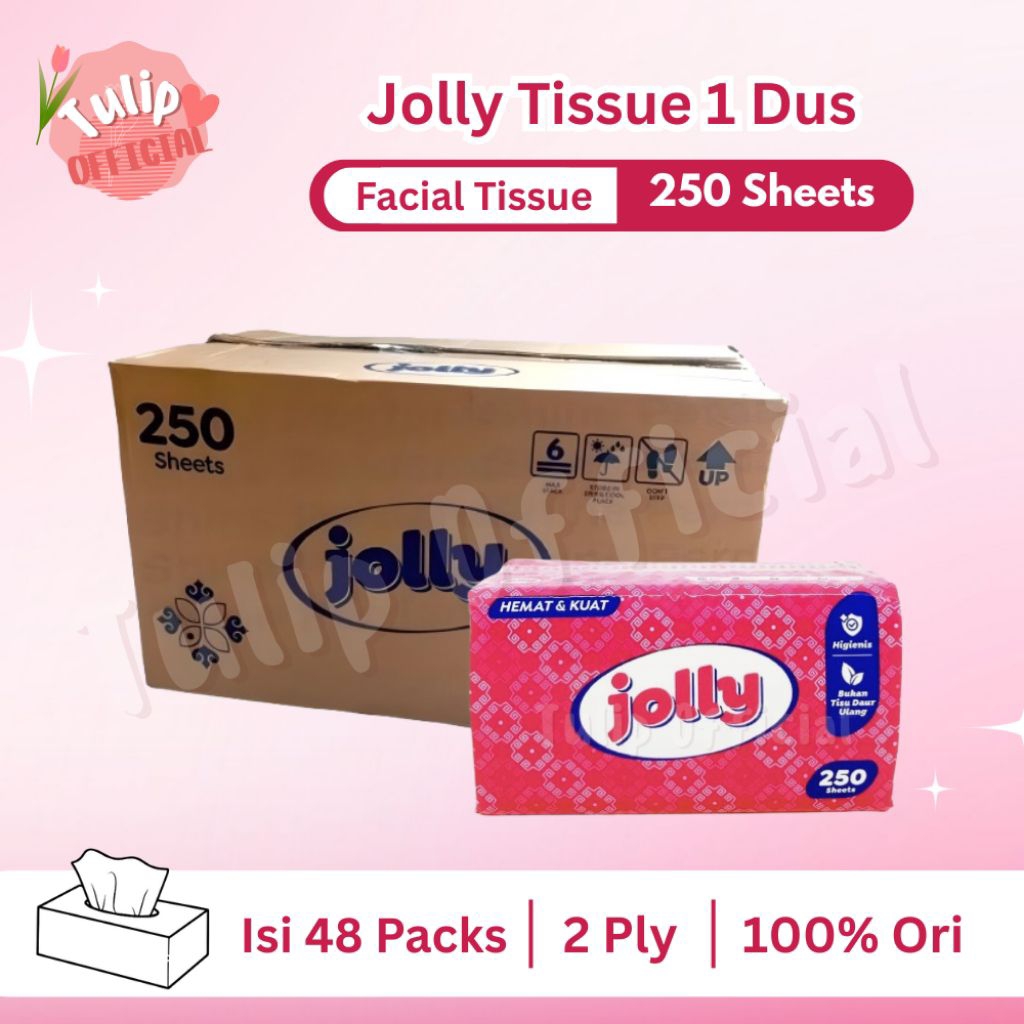 Jual 1 Bal Tisu Facial Tissue JOLLY 250 sheets 2 ply isi 48 pack ...