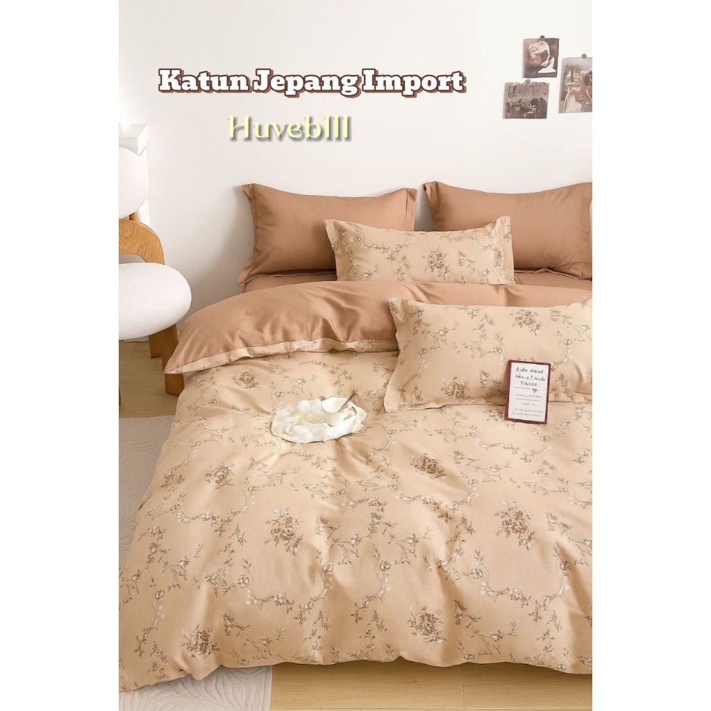Jual Bedcover Set Katun Jepang Original Motif Bunga Kotak Abstrak Polos ...