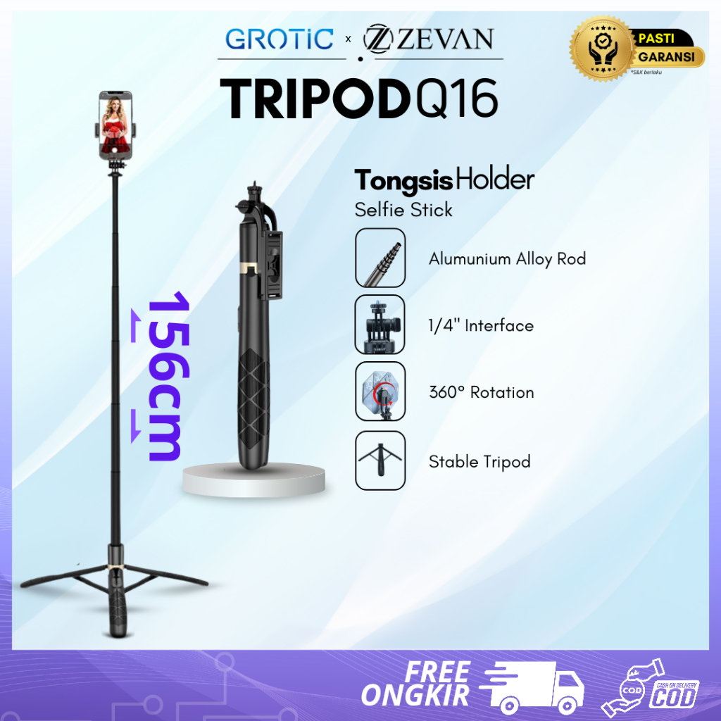 Jual GROTIC X ZEVAN Tripod HP Kamera Tongsis Monopod Portable 153cm Q16 ...