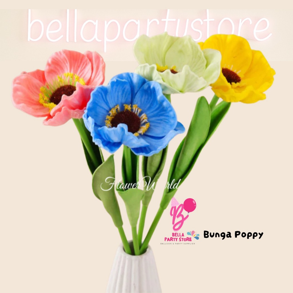 Jual bunga Artificial Bunga Poppy 1 Tangkai Bunga Palsu Bahan Latex ...