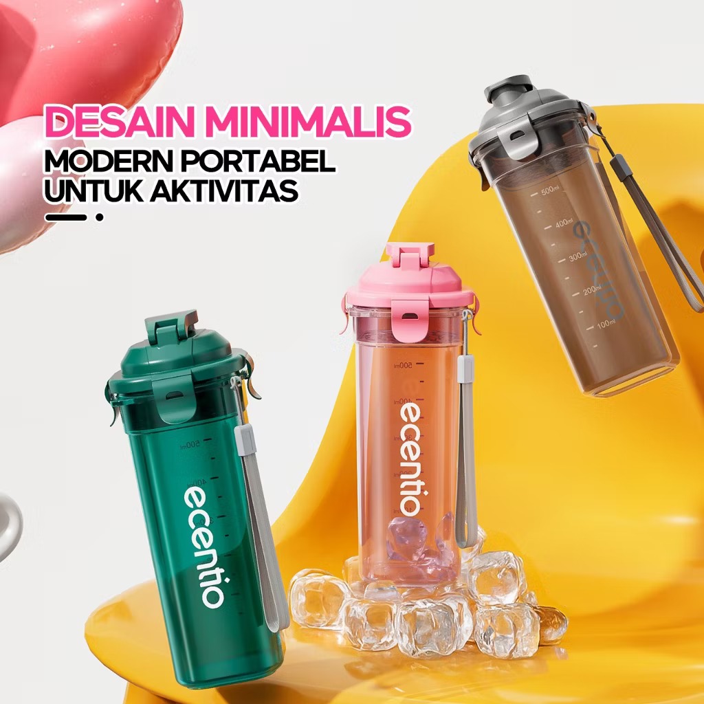 Jual ECENTIO Botol Air Minum Portable 500ml Olahraga Bottle Anti Bocor ...