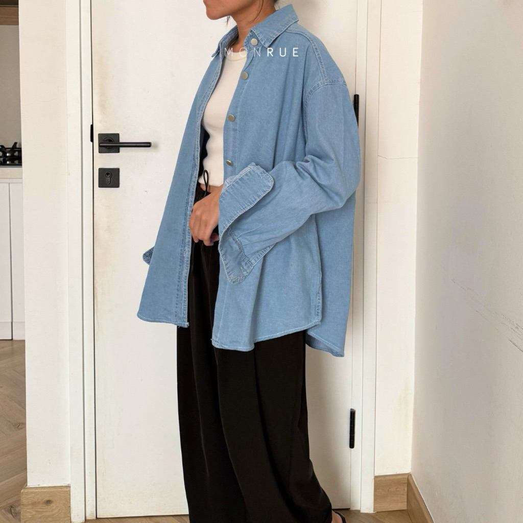 Jual MONRUE Laze Denim Shirt | Shopee Indonesia