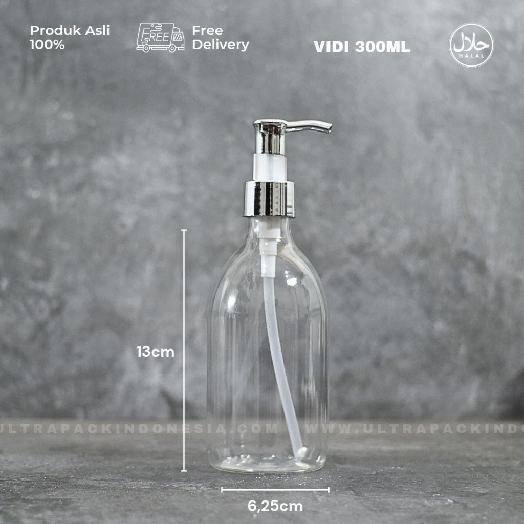 Jual KEMASAN BOTOL POMPA ISI ULANG - BOTOL PET VIDI 300ML CLEAR + LOTION PUMP CLIP LOCK ...