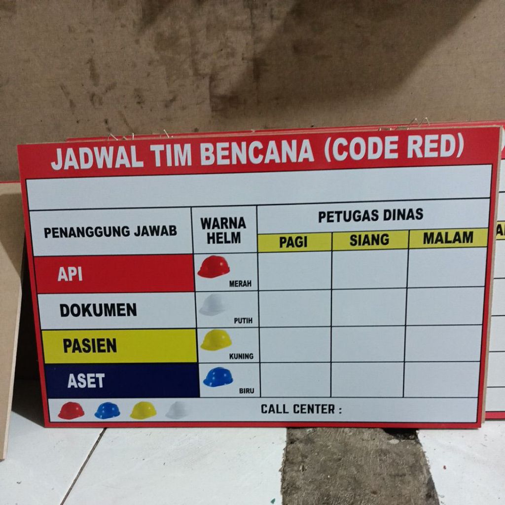 Jual ukuran 50 x 30 PAPAN BERIKUT HELM CODE RED BENCANA PAPAN PETUGAS ...
