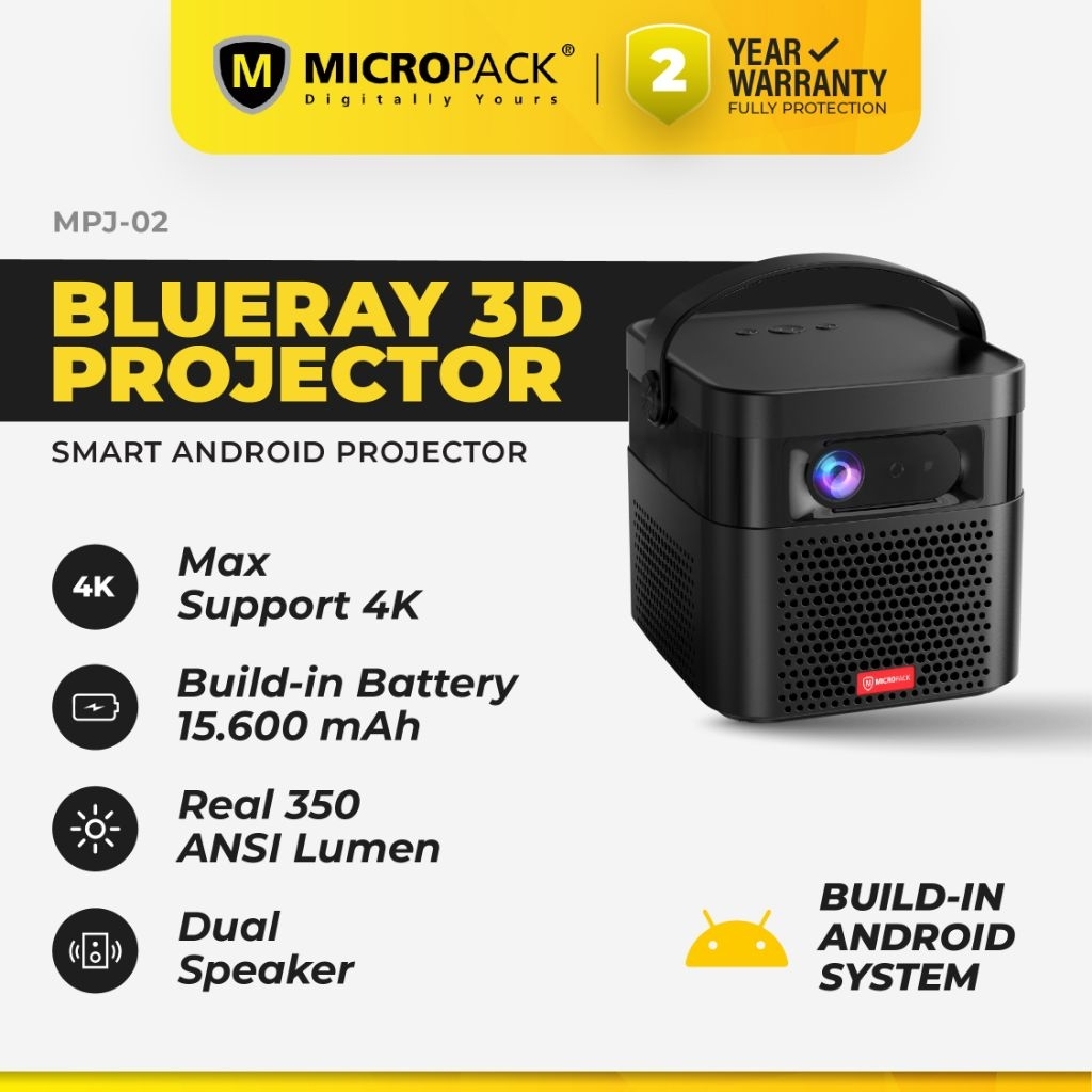 Jual MICROPACK- 100% ORIGINAL SMART ANDROID 9.0 PROJECTOR PORTABLE INCLUDE BATTERY & SPEAKER ...