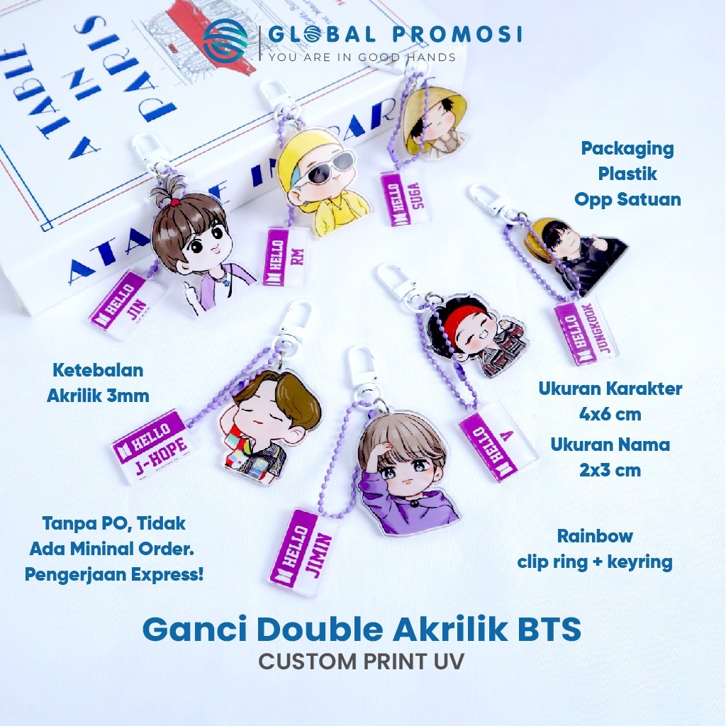 Jual Ganci Double Akrilik Rainbow Clip Ring BTS / Bangtan Kpop Custom Nama Cetak Uv Print ...