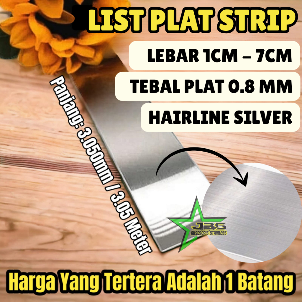 Jual LIST PLAT STRIP SILVER HAIRLINE / GARIS (L)10MM-70MM × (P)305CM × ...