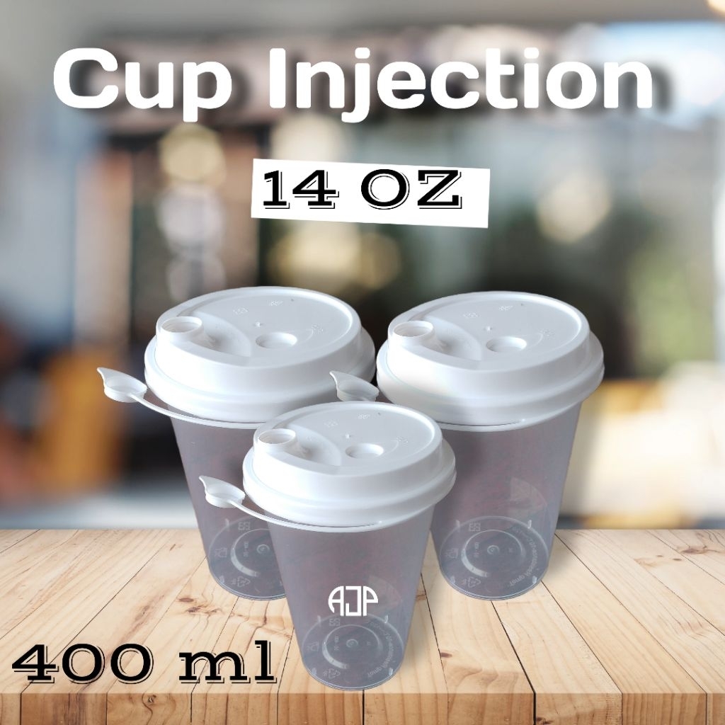 Jual Cup Injection 14 oz / 400 ml Datar dengan tutup putih | 1 pack ...