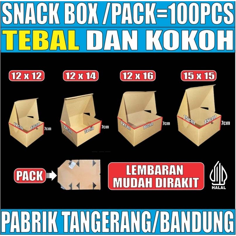 Jual Snack Box Tebal 12x12 / 12x14 / 12x16 / 15x15 Dus Kue Kraft Coklat ...