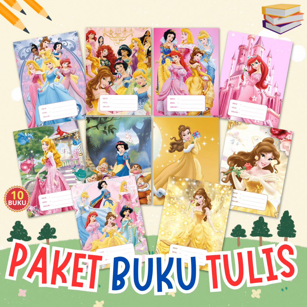 Jual Buku Tulis Full Color A5 Paket Isi 10 Buku 38 Lembar Tema Princess ...