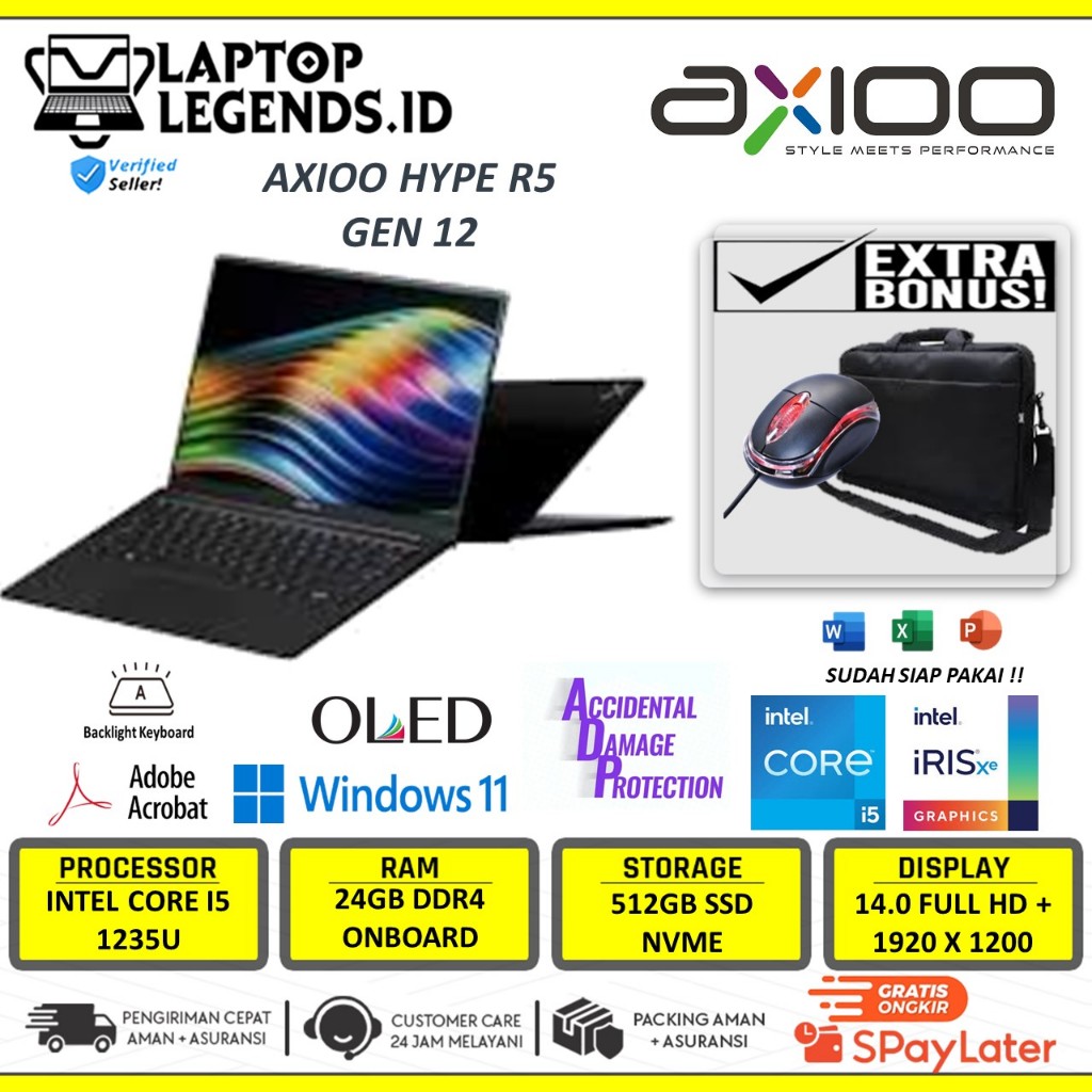 Jual Axioo Hype R5 OLED Intel Core i5 1235U 24GB 512GB SSD 14 Inch FHD ...