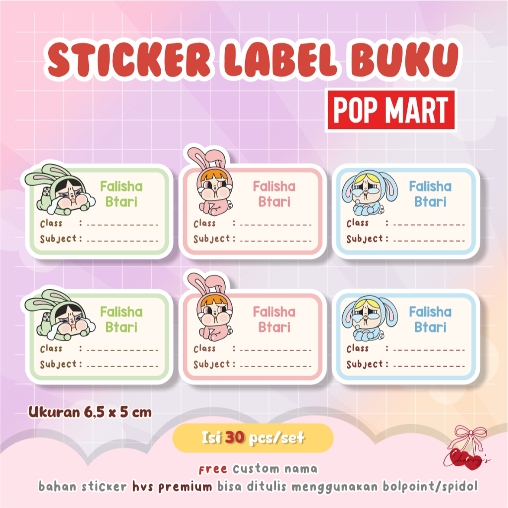 Jual Sticker Buku Cry Baby Power Puff Girls Pop Mart Stiker Label Nama ...
