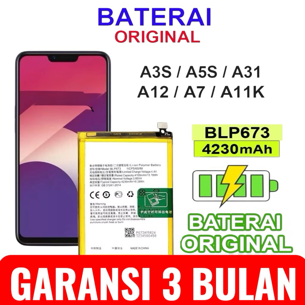 Jual BATERAI BATRE A3S / A5S / A7 / A12 / A31 / A11K / RILME 2 / C1 BLP673 ORIGINAL | Shopee ...