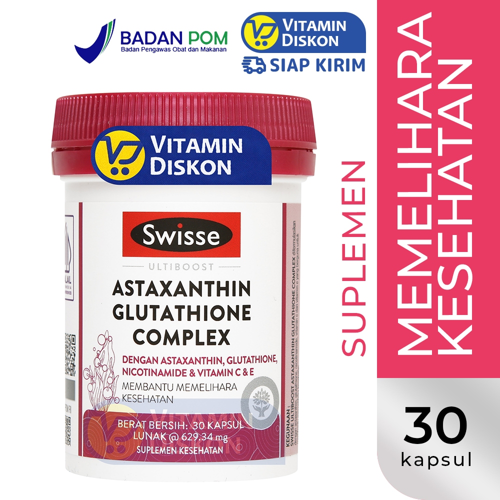 Jual SWISSE ASTAXANTHIN GLUTATHIONE PLUS 30 TABLET | Suplemen Astaxanthin, Glutathione ...