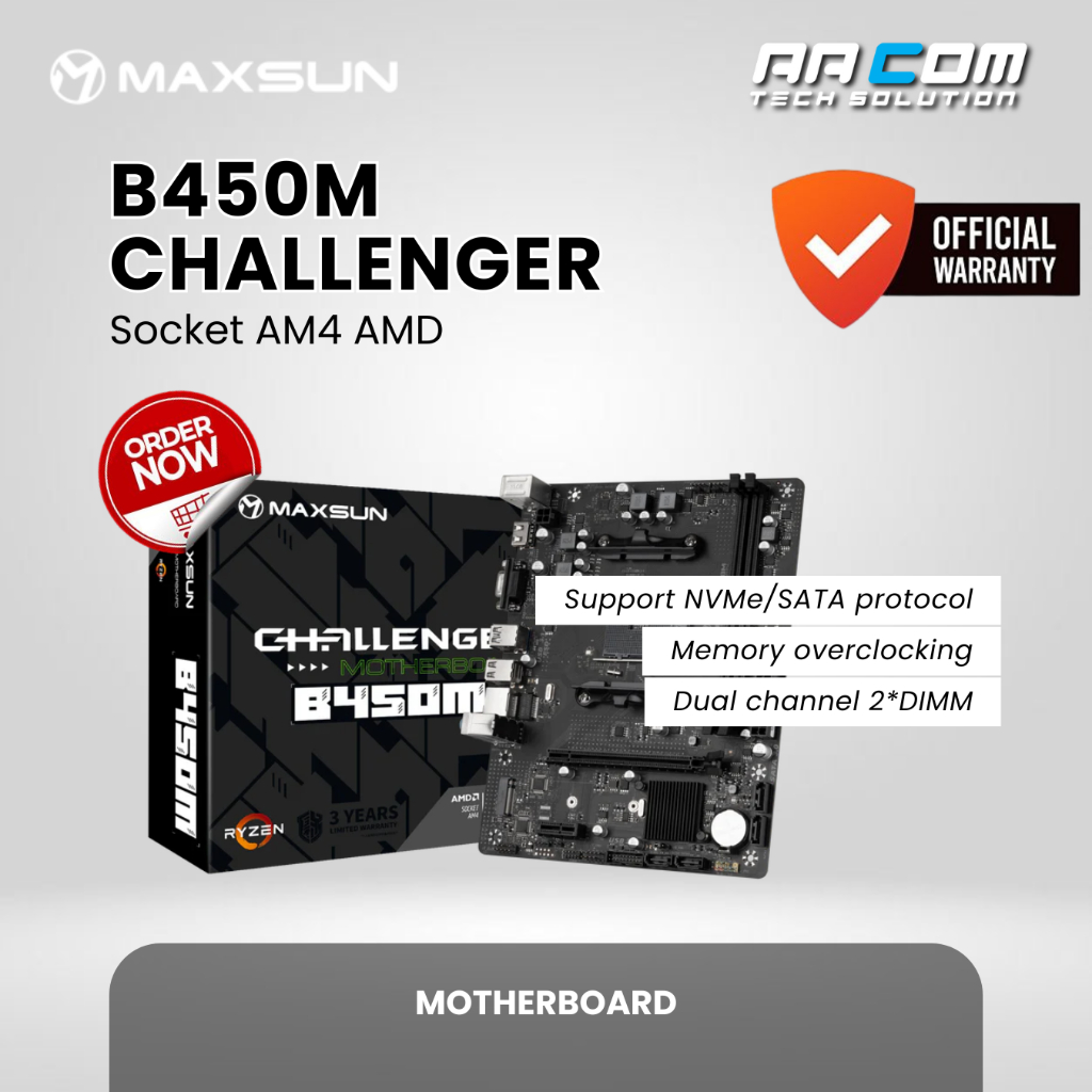 Jual MAXSUN CHALLENGER B450M - [SOCKET AM4, AMD B450, DDR4, USB3.2, m-ATX] | Shopee Indonesia