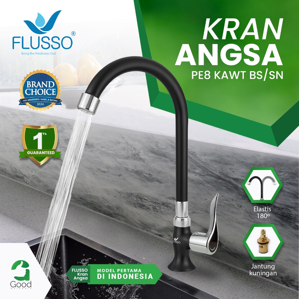Jual Flusso Kran Angsa Wastafel Cuci Piring Stainless Hitam Kran Air ...