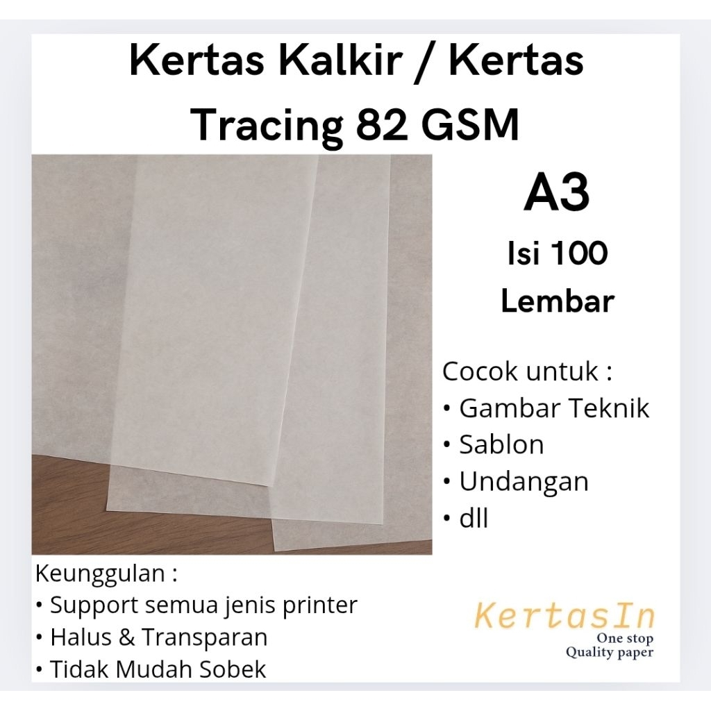 Jual Kertas Kalkir 80-85 GSM A3 Isi 100 Lembar – Tracing Paper ...