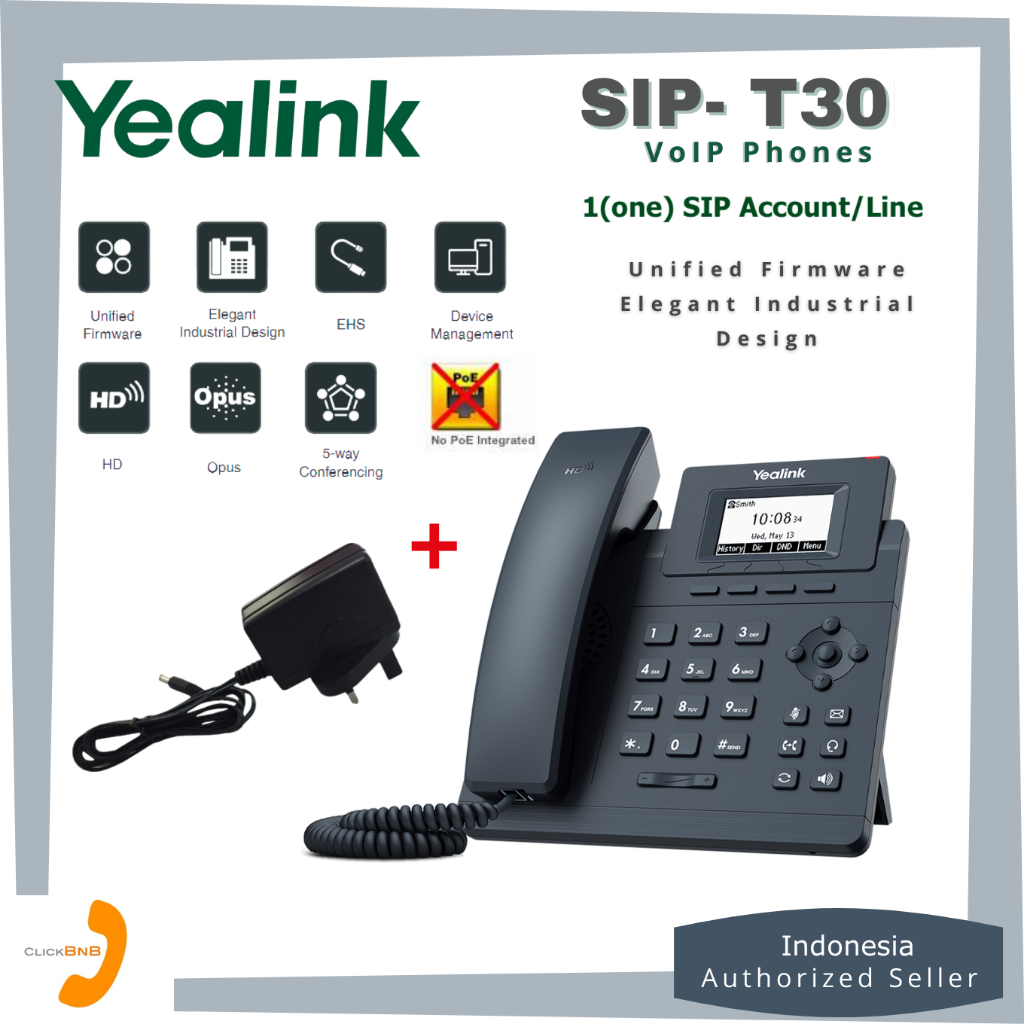 Jual Yealink T30 Voip Phone Desktop with single line SIP account, HD ...