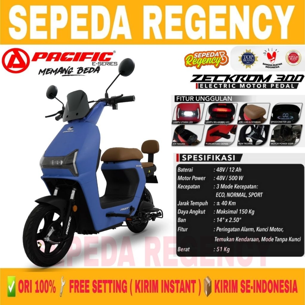 Jual Sepeda Listrik PACIFIC ZECKROM 300 Electrik Bike Power 500 Watt Garansi Resmi | Shopee ...