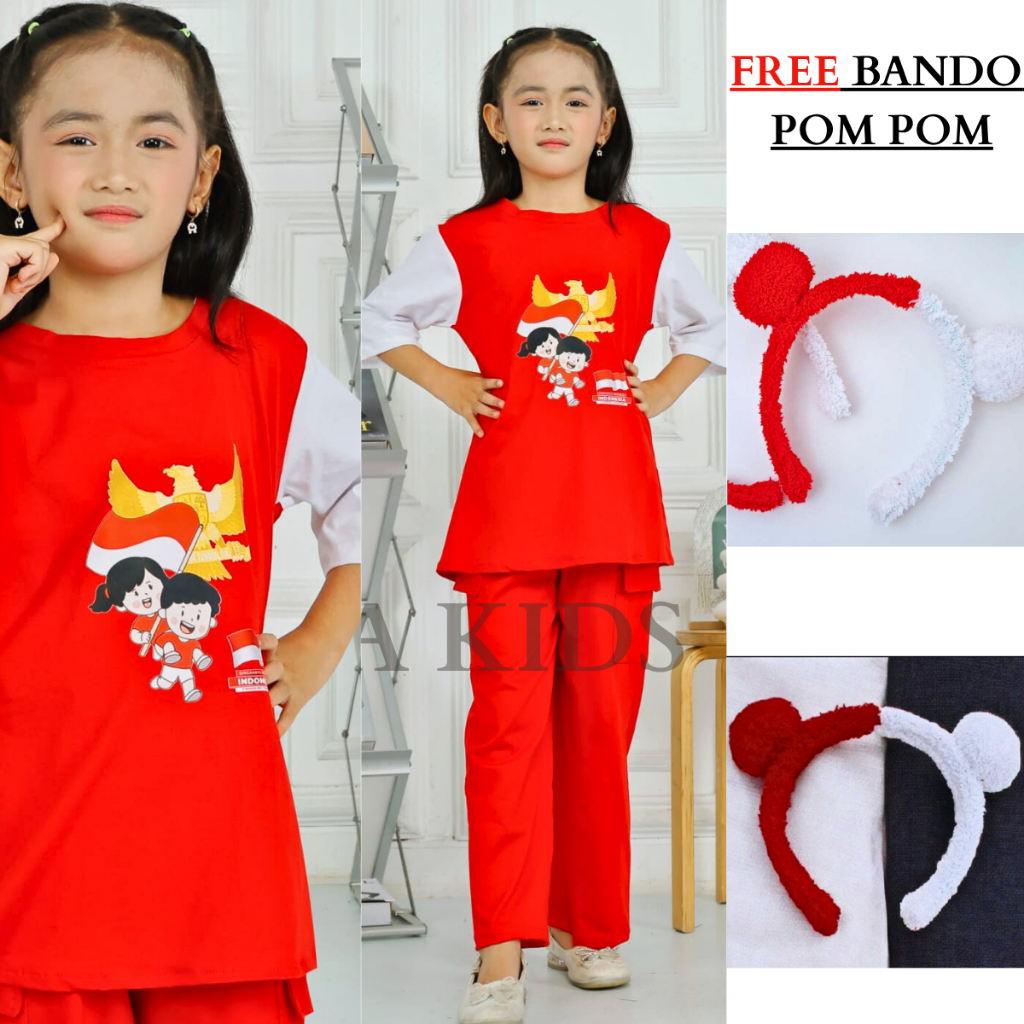 Jual BANUS BANDO POM POM Stelan 17 agustus anak perempuan terbaru 2025 ...