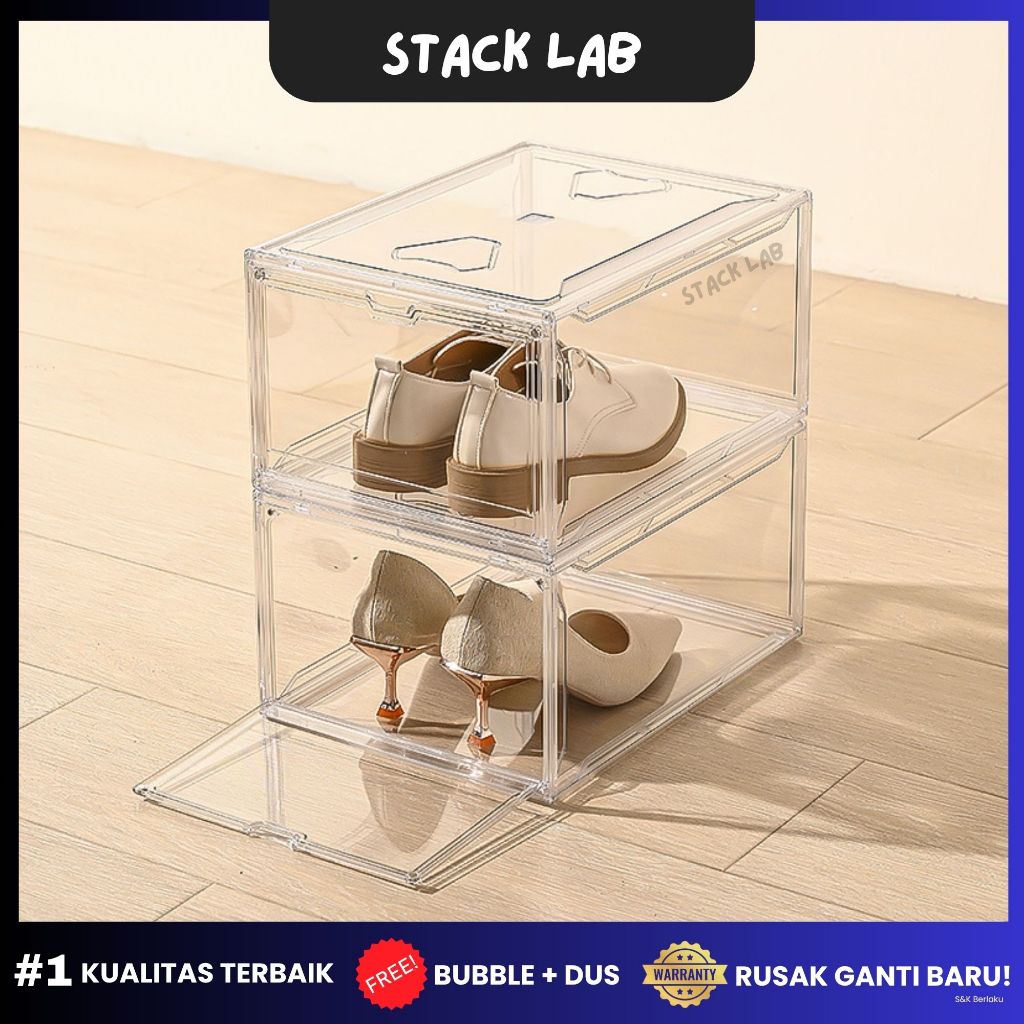 Jual STACK LAB - Transparent Stackable Acrylic Box Front Drop Organizer Kotak Sepatu Akrilik ...