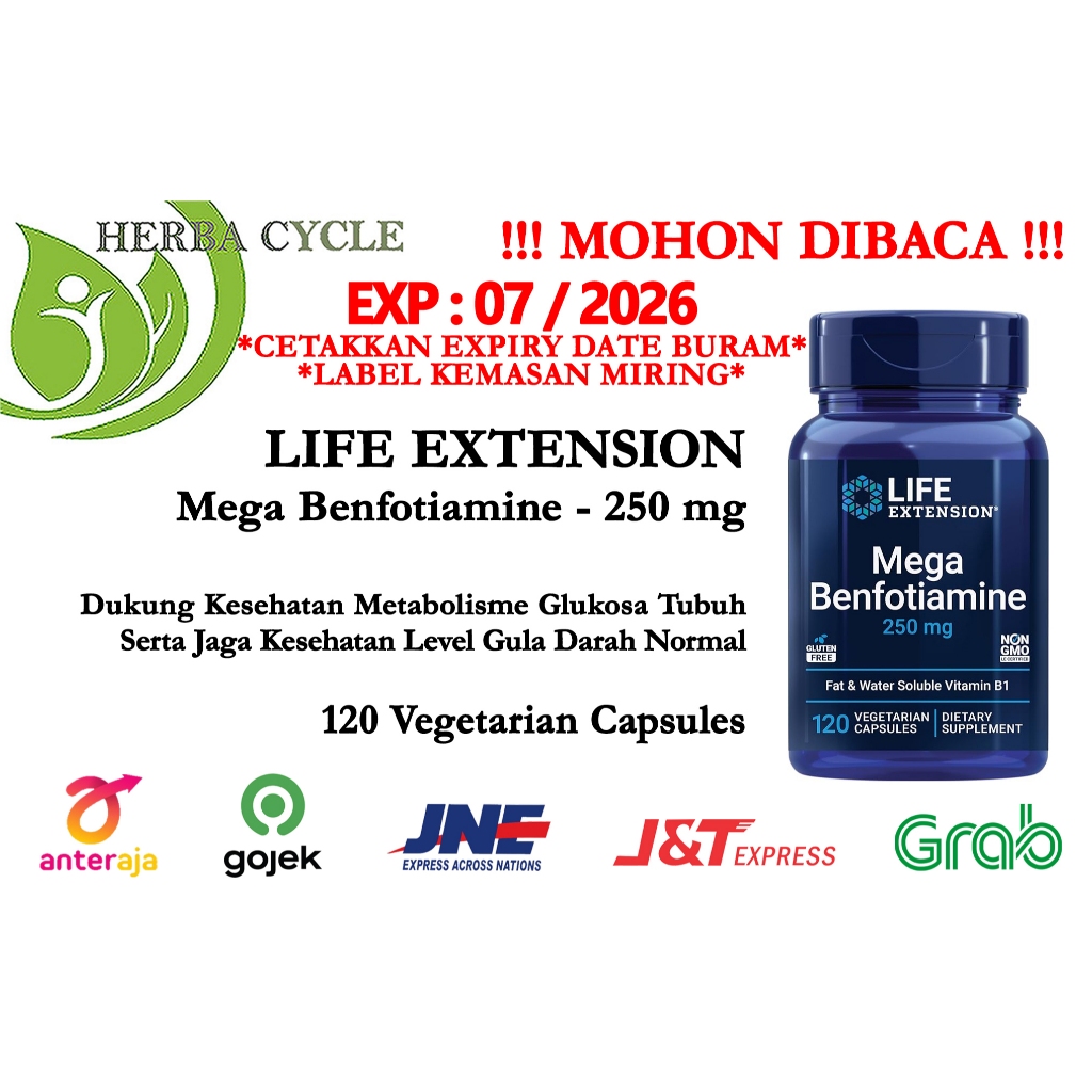 Jual Life Extension Mega Benfotiamine 250 mg 120 Veg Kesehatan Metabolisme Glukosa ORI USA ...