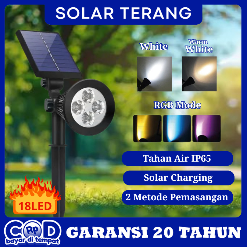 Jual SOLAR TERANG【Garansi 20 TAHUN】Lampu Taman Tenaga Surya 18 LED ...