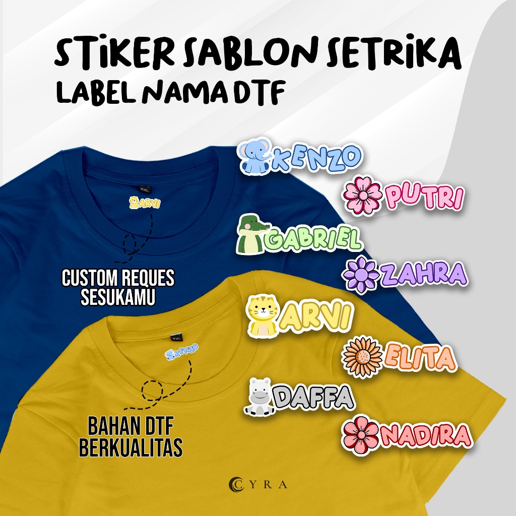 Jual STIKER SABLON KARAKTER HEWAN BUNGA CUSTOM NAMA ANAK LAKI LAKI ...