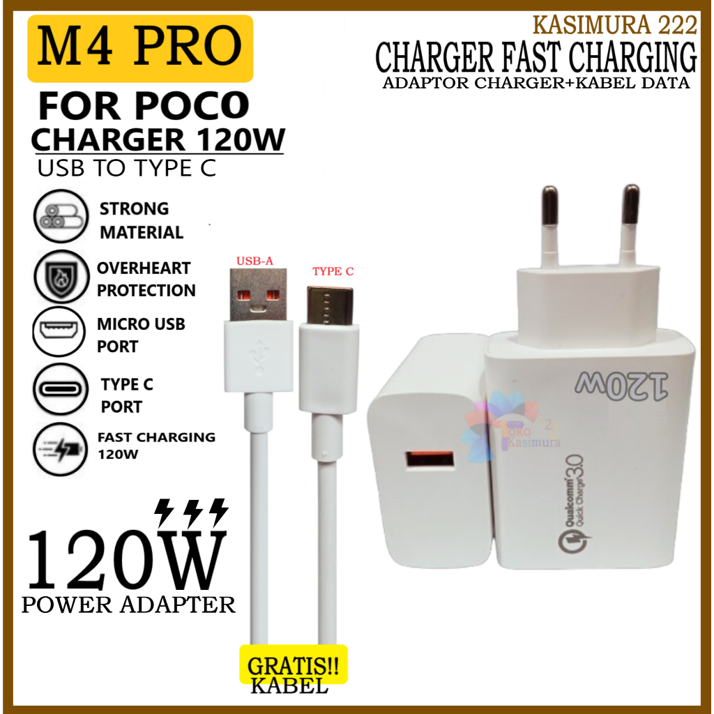 Jual Charger 120W For POC0 M4 PRO ALL For Android Fast Charge3.0 Batok ...