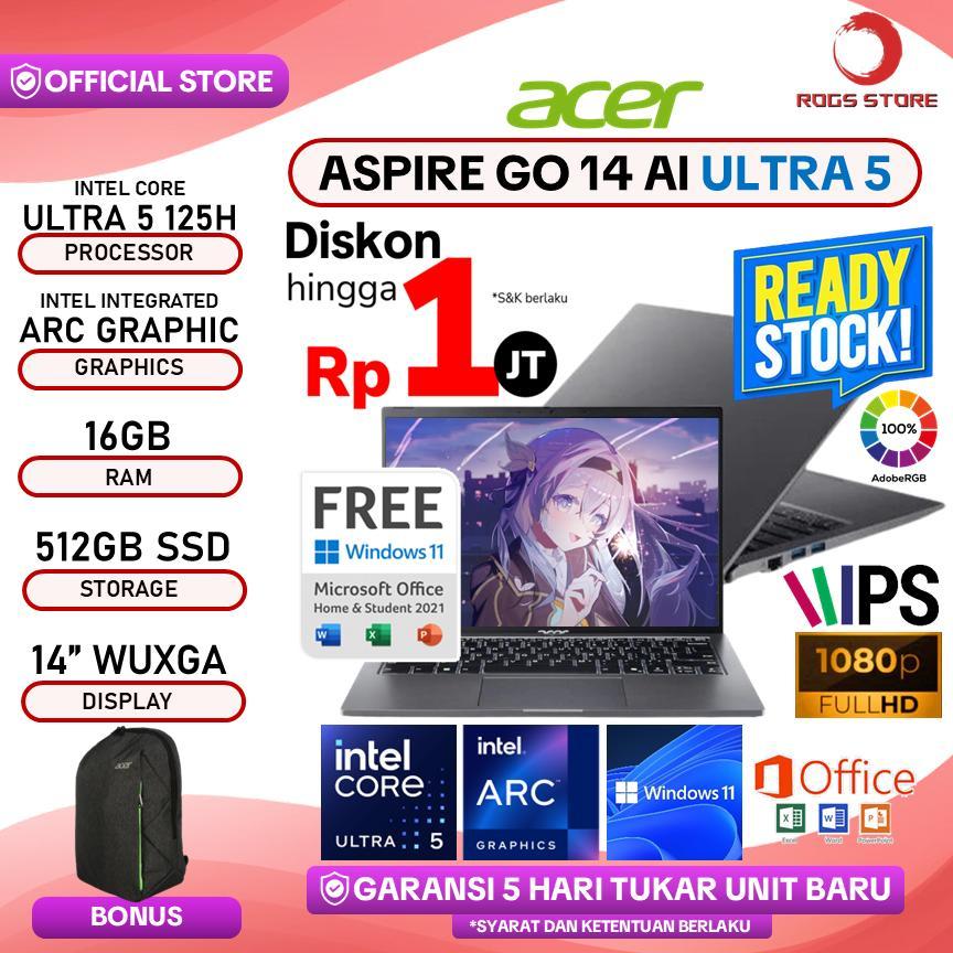 Jual LAPTOP ACER ASPIRE GO 14 AI CORE ULTRA 5 125H 16GB 512GB SSD W11+OHS+M365B 14.0 WUXGA ...